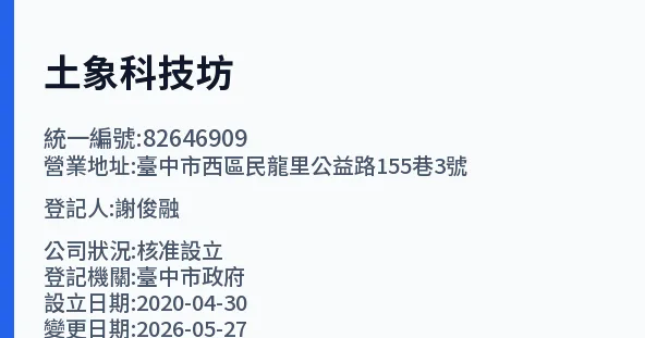 土象科技坊的照片-統編 82646909(臺中市) 公司登記資料與營業項目詳細圖表