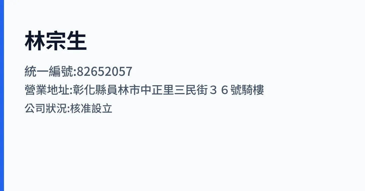 林宗生 - 統編 82652057(彰化縣) 公司登記資料與營業項目詳細圖表