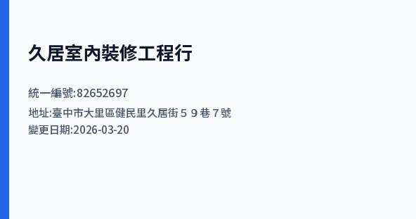 久居室內裝修工程行的照片-統編 82652697(臺中市) 公司登記資料與營業項目詳細圖表