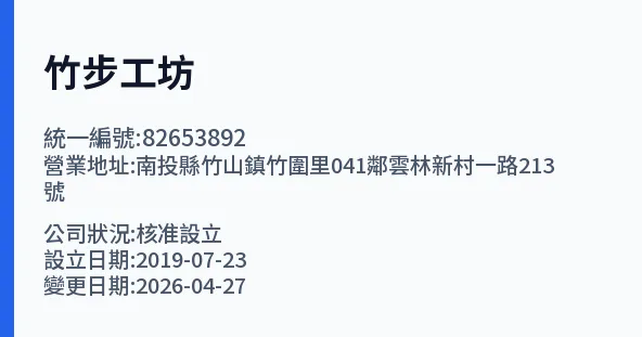 竹步工坊的照片-統編 82653892(南投縣) 公司登記資料與營業項目詳細圖表