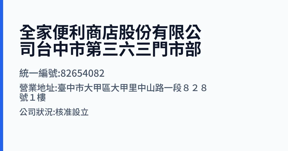 全家便利商店股份有限公司台中市第三六三門市部 - 統編 82654082(臺中市) 公司登記資料與營業項目詳細圖表