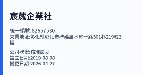 宸葳企業社的照片-統編 82657530(彰化縣) 公司登記資料與營業項目詳細圖表