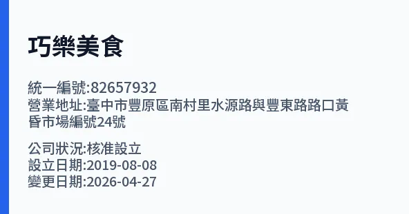 巧樂美食的照片-統編 82657932(臺中市) 公司登記資料與營業項目詳細圖表
