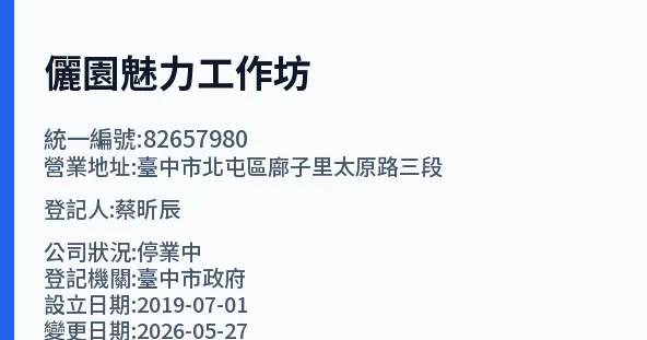 儷園魅力工作坊的照片-統編 82657980(臺中市) 公司登記資料與營業項目詳細圖表