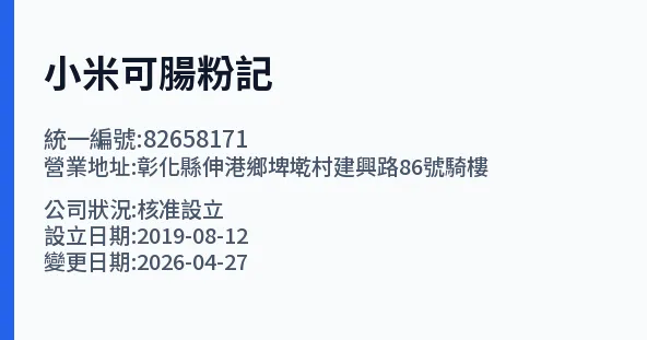 小米可腸粉記的照片-統編 82658171(彰化縣) 公司登記資料與營業項目詳細圖表