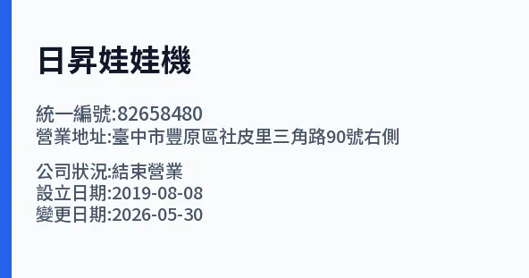 日昇娃娃機的照片-統編 82658480(臺中市) 公司登記資料與營業項目詳細圖表