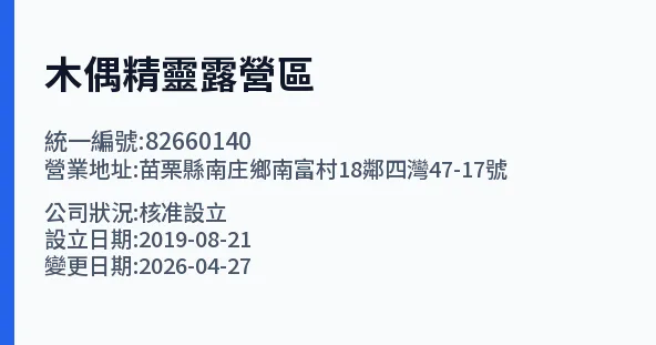 木偶精靈露營區的照片-統編 82660140(苗栗縣) 公司登記資料與營業項目詳細圖表