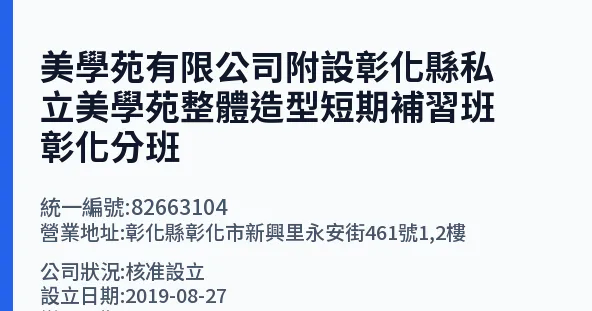美學苑有限公司附設彰化縣私立美學苑整體造型短期補習班彰化分班的照片-統編 82663104(彰化縣) 公司登記資料與營業項目詳細圖表