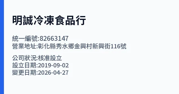明誠冷凍食品行的照片-統編 82663147(彰化縣) 公司登記資料與營業項目詳細圖表