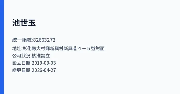 池世玉的照片-統編 82663272(彰化縣) 公司登記資料與營業項目詳細圖表