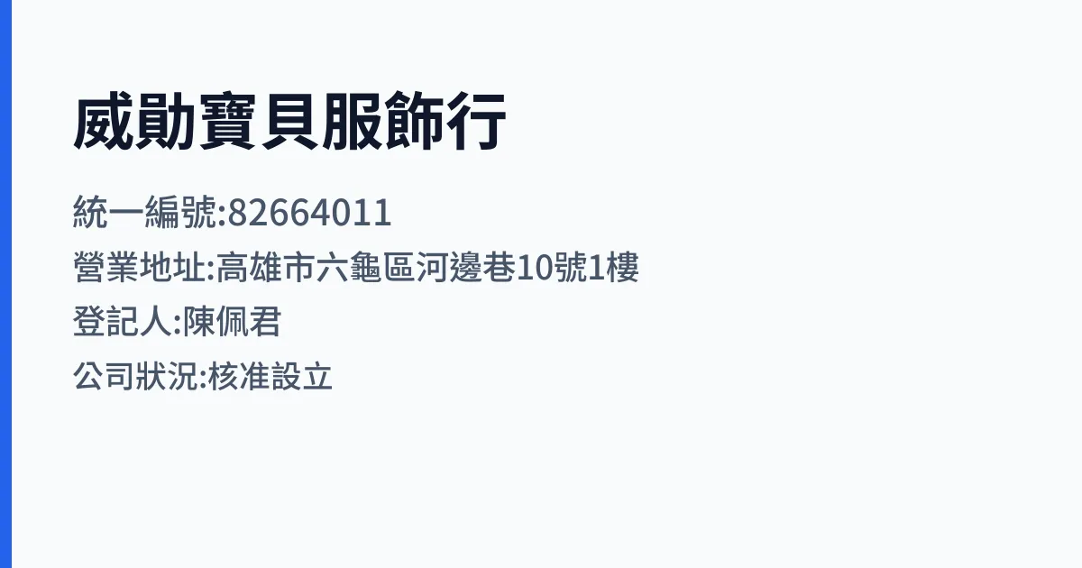 威勛寶貝服飾行 - 統編 82664011(高雄市) 公司登記資料與營業項目詳細圖表