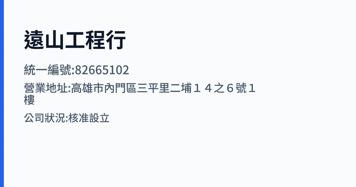 遠山工程行 - 統編 82665102(高雄市) 公司登記資料與營業項目詳細圖表
