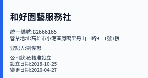 和好園藝服務社的照片-統編 82666165(高雄市) 公司登記資料與營業項目詳細圖表