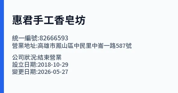 惠君手工香皂坊的照片-統編 82666593(高雄市) 公司登記資料與營業項目詳細圖表