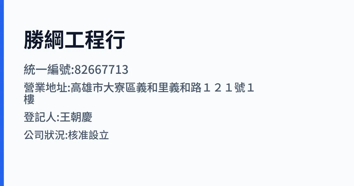 勝綱工程行 - 統編 82667713(高雄市) 公司登記資料與營業項目詳細圖表