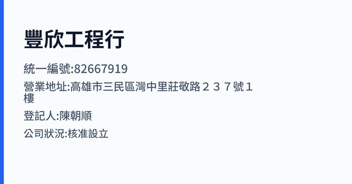 豐欣工程行 - 統編 82667919(高雄市) 公司登記資料與營業項目詳細圖表