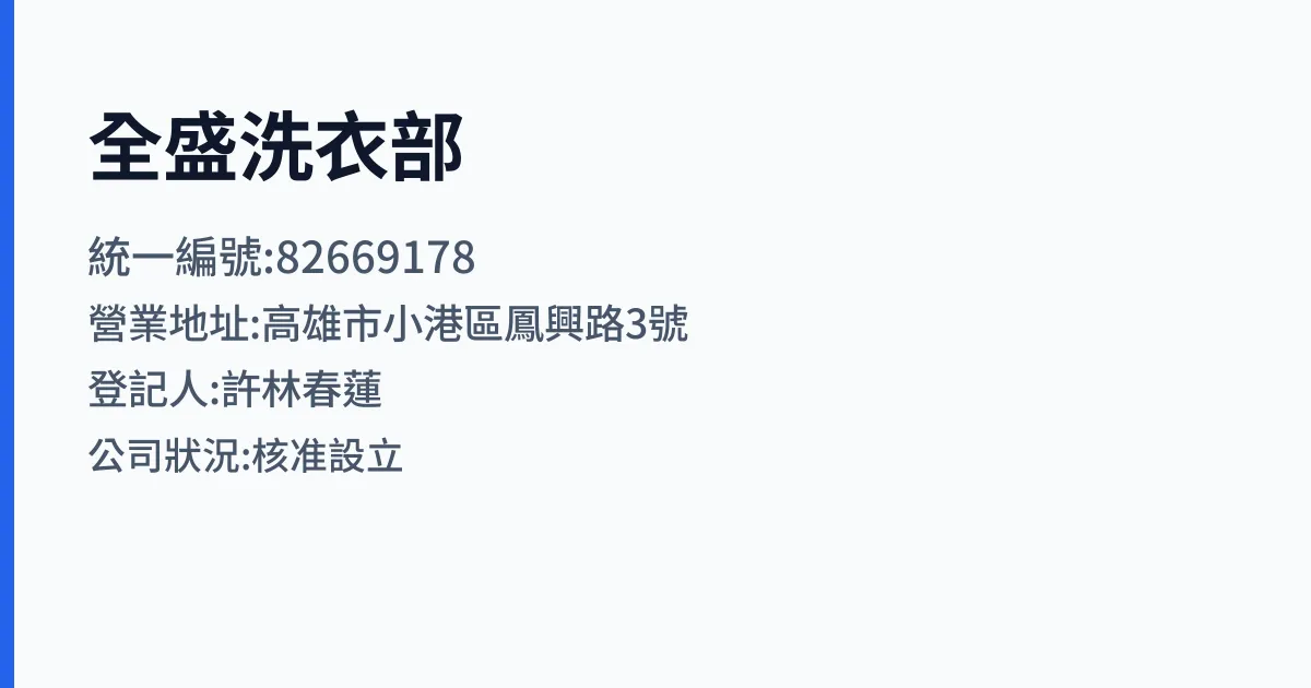 全盛洗衣部 - 統編 82669178（高雄市） 公司登記資料與營業項目詳細圖表