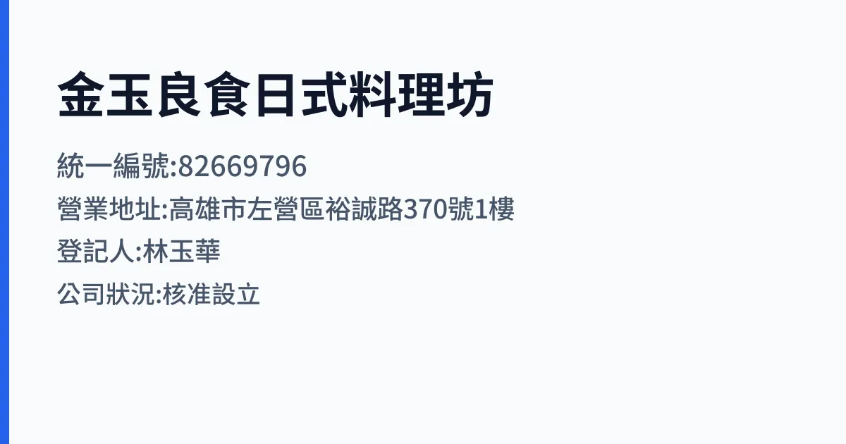 金玉良食日式料理坊 - 統編 82669796(高雄市) 公司登記資料與營業項目詳細圖表