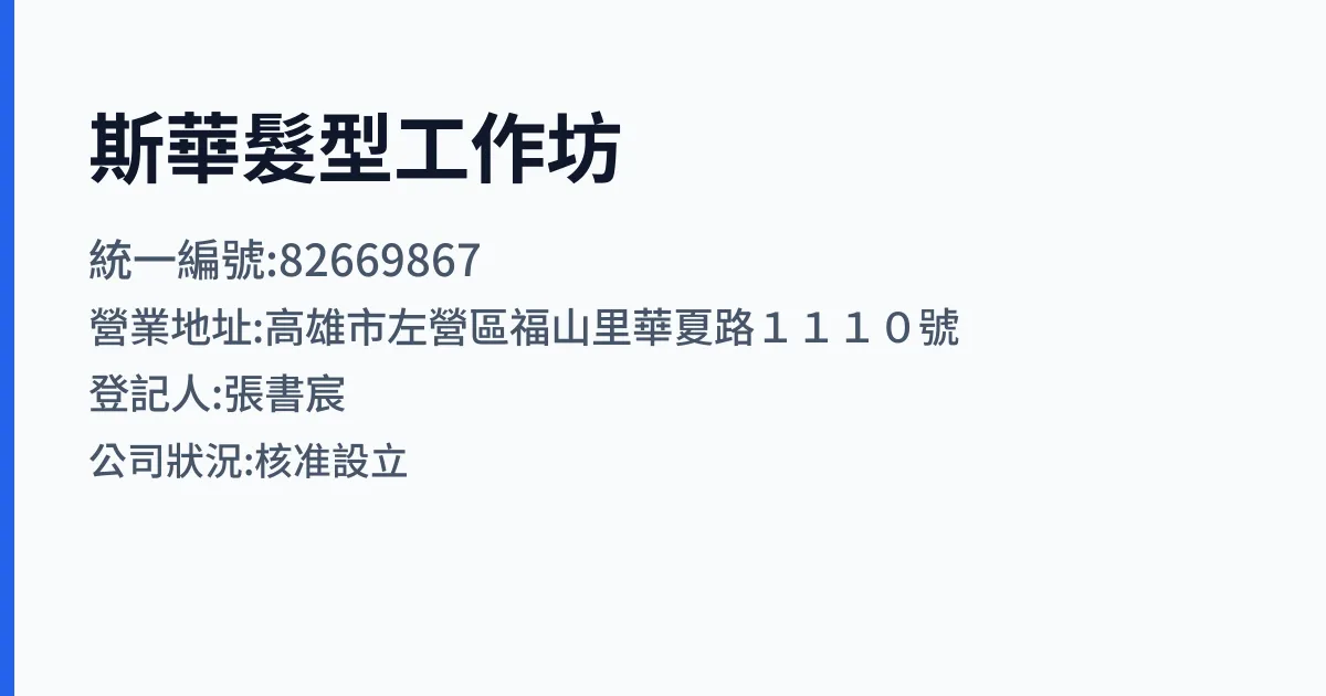 斯華髮型工作坊 - 統編 82669867（高雄市） 公司登記資料與營業項目詳細圖表