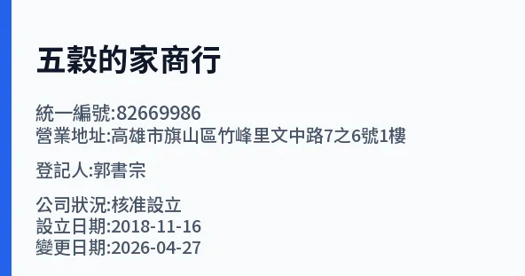 五穀的家商行的照片-統編 82669986(高雄市) 公司登記資料與營業項目詳細圖表