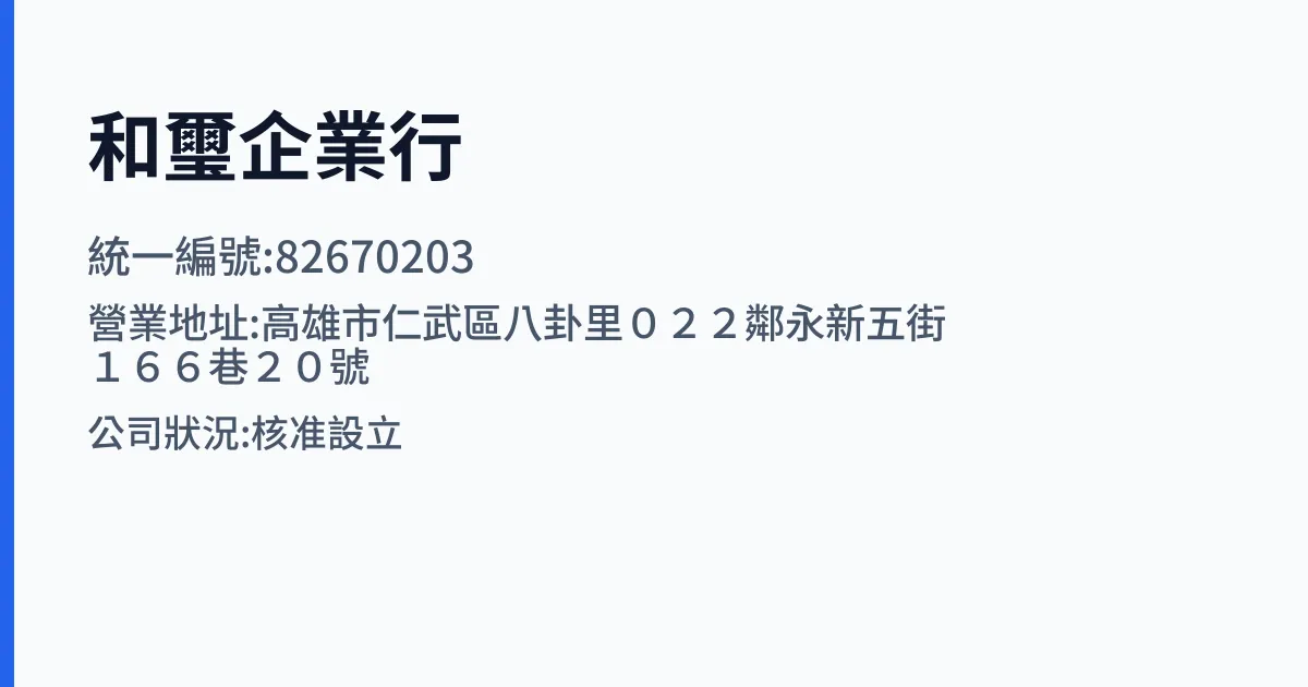 和璽企業行 - 統編 82670203(高雄市) 公司登記資料與營業項目詳細圖表