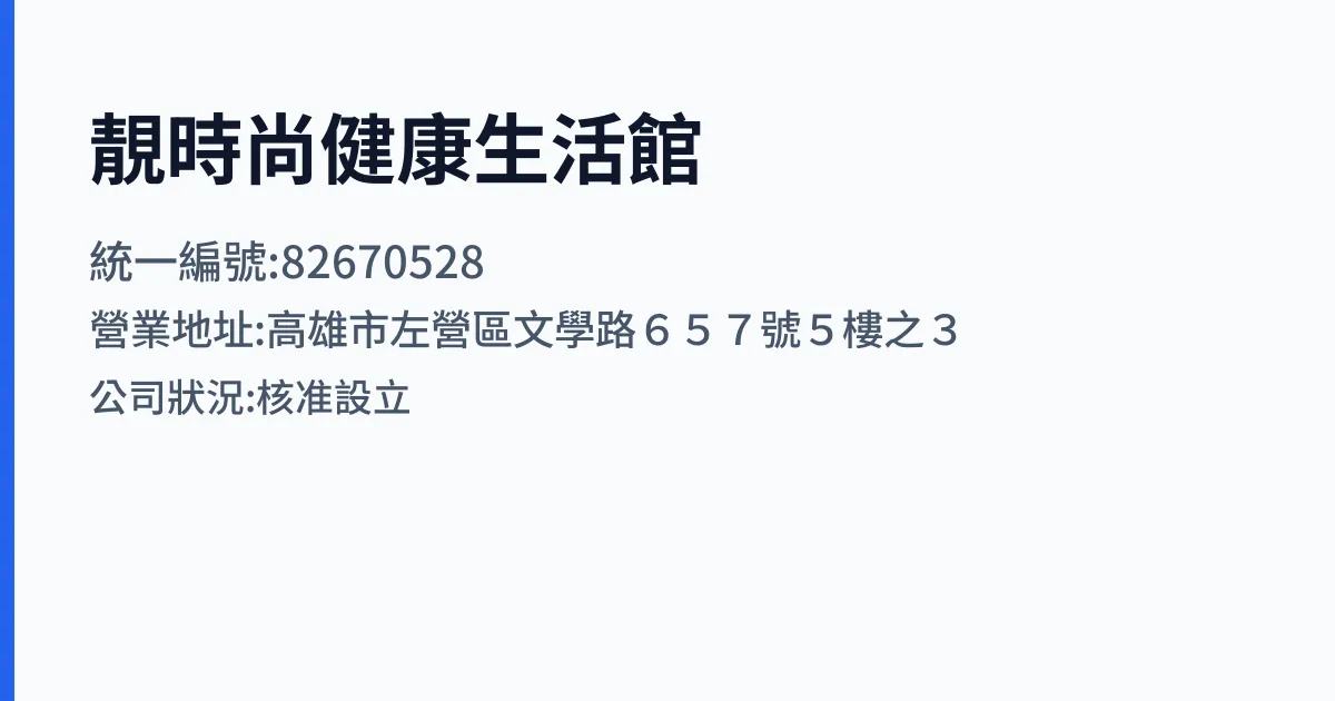 靚時尚健康生活館 - 統編 82670528(高雄市) 公司登記資料與營業項目詳細圖表