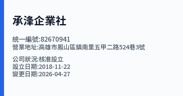 承浲企業社的照片-統編 82670941(高雄市) 公司登記資料與營業項目詳細圖表