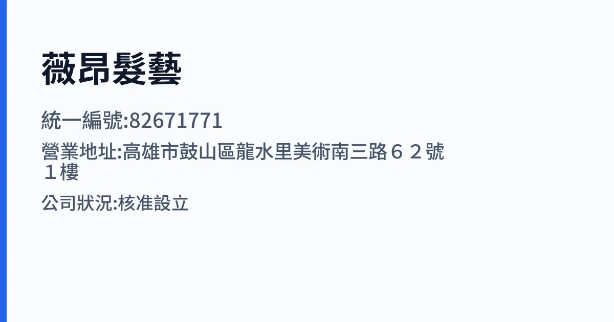 薇昂髮藝 - 統編 82671771(高雄市) 公司登記資料與營業項目詳細圖表