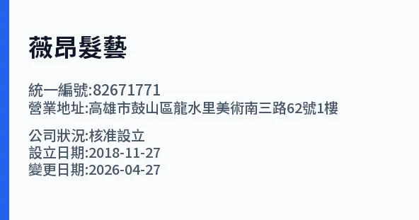 薇昂髮藝的照片-統編 82671771(高雄市) 公司登記資料與營業項目詳細圖表