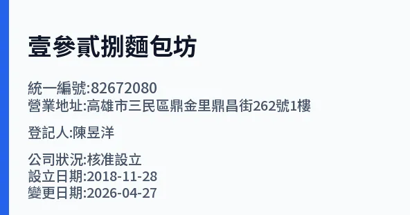 壹參貳捌麵包坊的照片-統編 82672080(高雄市) 公司登記資料與營業項目詳細圖表