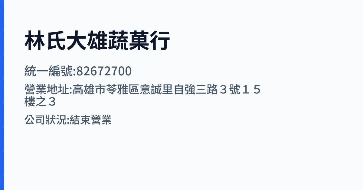 林氏大雄蔬菓行 - 統編 82672700(高雄市) 公司登記資料與營業項目詳細圖表