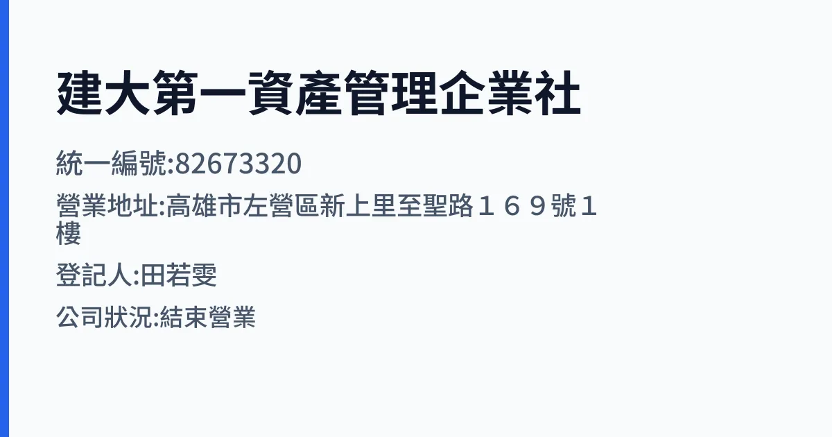 建大第一資產管理企業社 - 統編 82673320(高雄市) 公司登記資料與營業項目詳細圖表