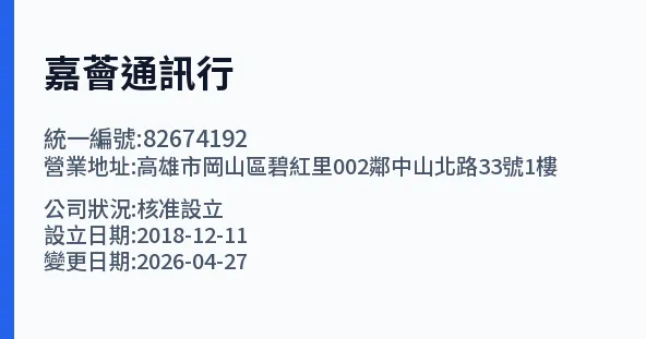 嘉薈通訊行的照片-統編 82674192(高雄市) 公司登記資料與營業項目詳細圖表