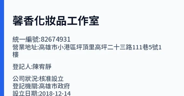 馨香化妝品工作室的照片-統編 82674931(高雄市) 公司登記資料與營業項目詳細圖表