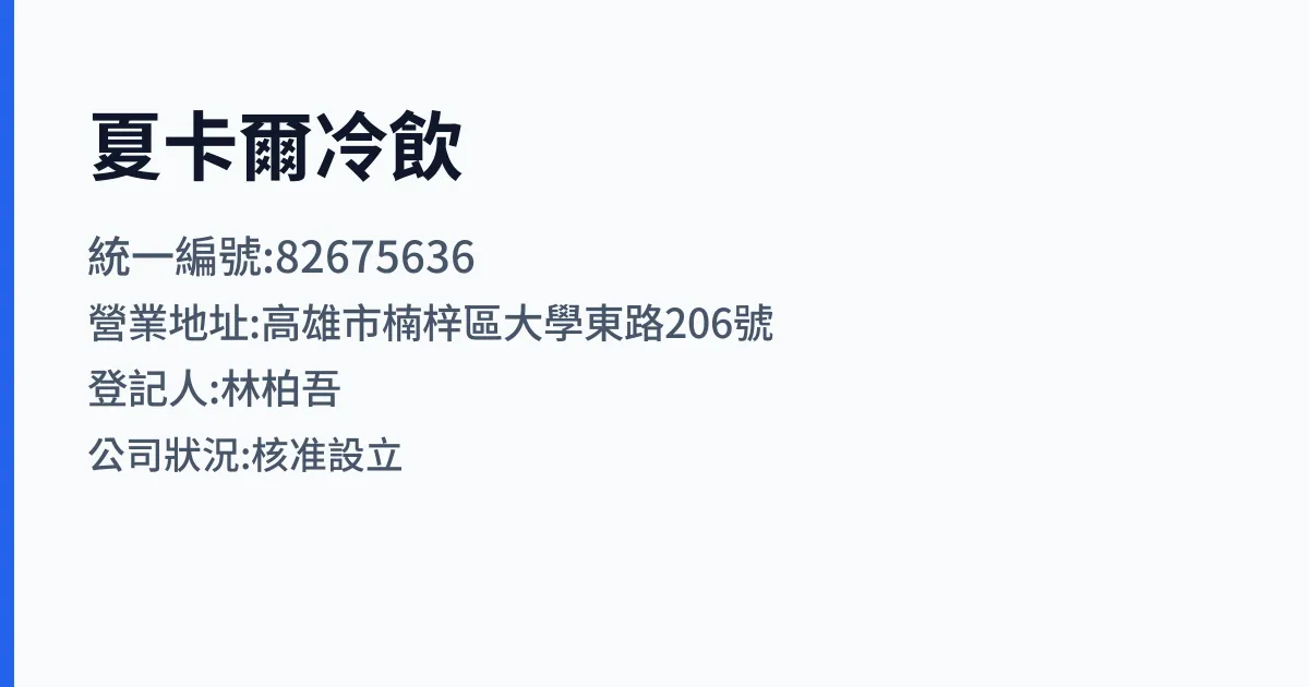 夏卡爾冷飲 - 統編 82675636(高雄市) 公司登記資料與營業項目詳細圖表