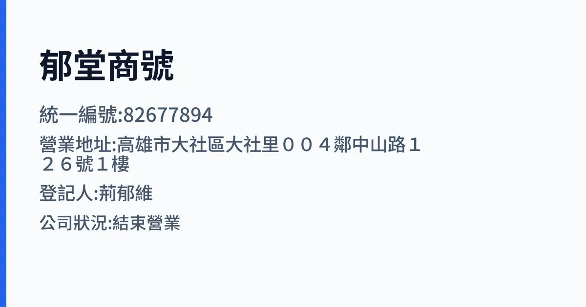郁堂商號 - 統編 82677894(高雄市) 公司登記資料與營業項目詳細圖表