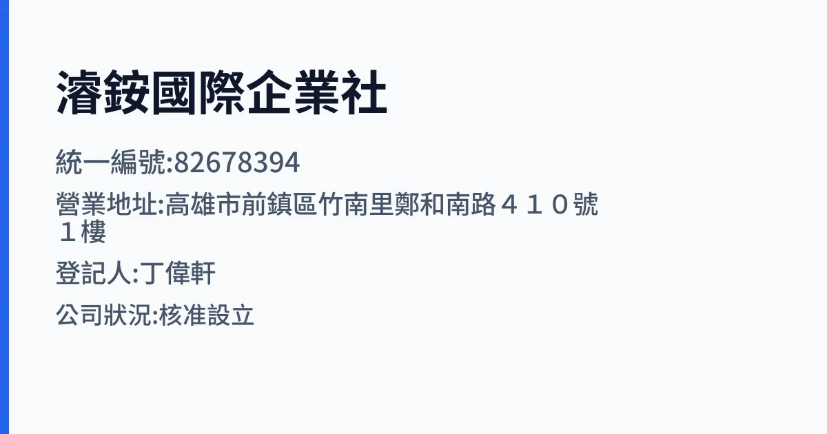濬銨國際企業社 - 統編 82678394（高雄市） 公司登記資料與營業項目詳細圖表