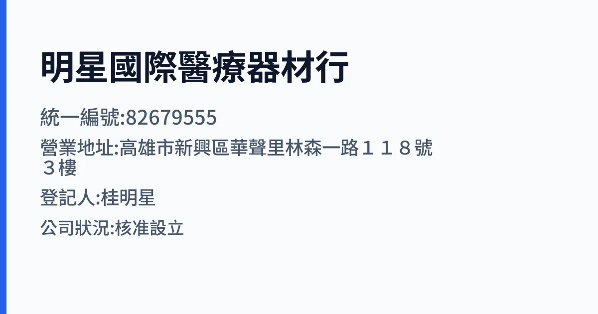 明星國際醫療器材行 - 統編 82679555(高雄市) 公司登記資料與營業項目詳細圖表
