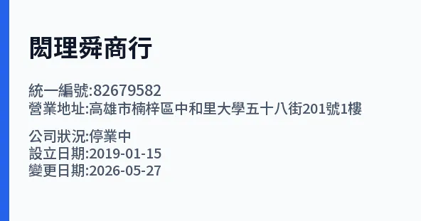 閎理舜商行的照片-統編 82679582(高雄市) 公司登記資料與營業項目詳細圖表