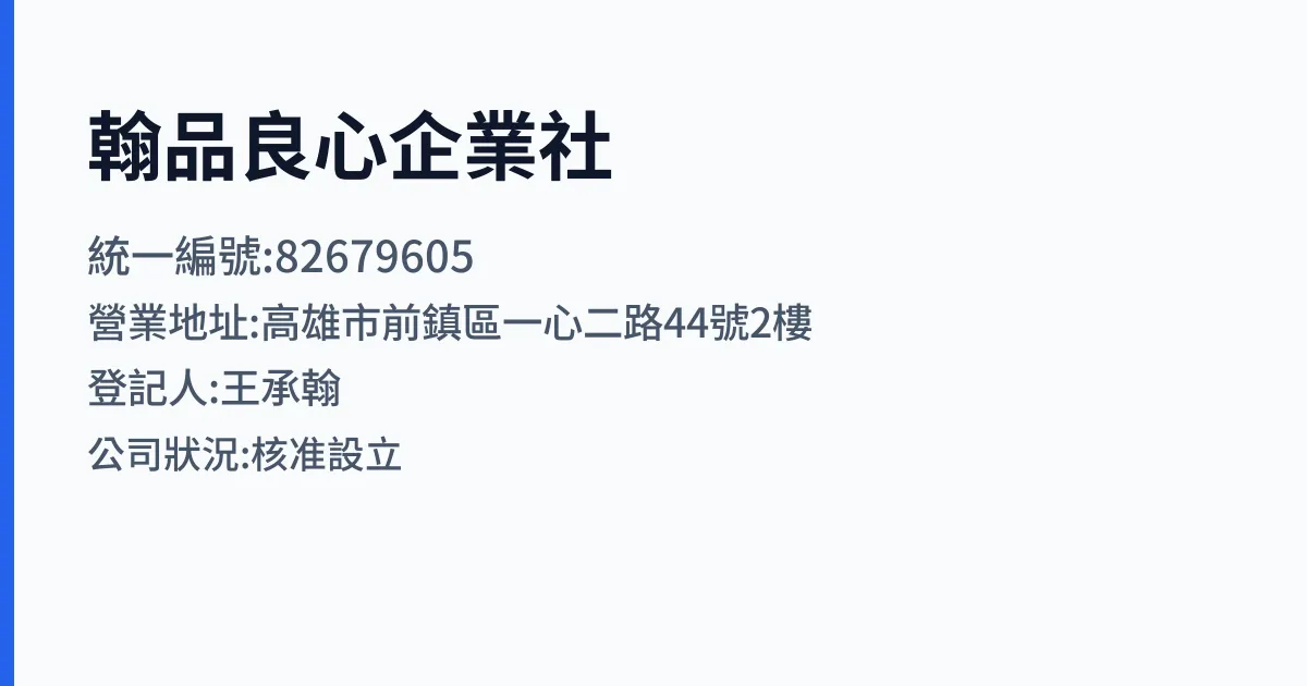 翰品良心企業社 - 統編 82679605(高雄市) 公司登記資料與營業項目詳細圖表