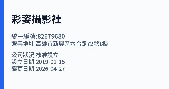 彩姿攝影社的照片-統編 82679680(高雄市) 公司登記資料與營業項目詳細圖表