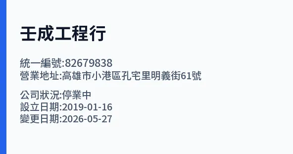 壬成工程行的照片-統編 82679838(高雄市) 公司登記資料與營業項目詳細圖表