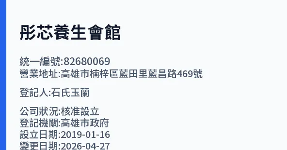 彤芯養生會館的照片-統編 82680069(高雄市) 公司登記資料與營業項目詳細圖表