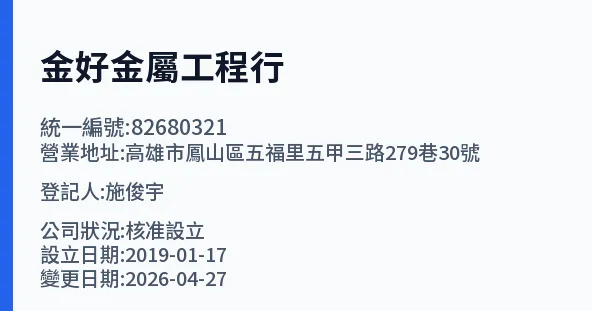 金好金屬工程行的照片-統編 82680321(高雄市) 公司登記資料與營業項目詳細圖表