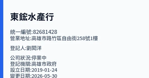 東鋐水產行的照片-統編 82681428(高雄市) 公司登記資料與營業項目詳細圖表