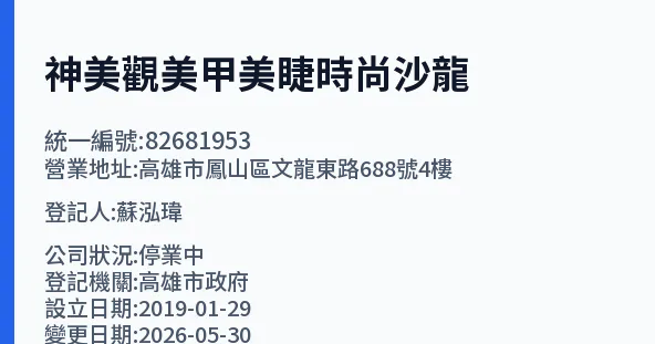 神美觀美甲美睫時尚沙龍的照片-統編 82681953(高雄市) 公司登記資料與營業項目詳細圖表