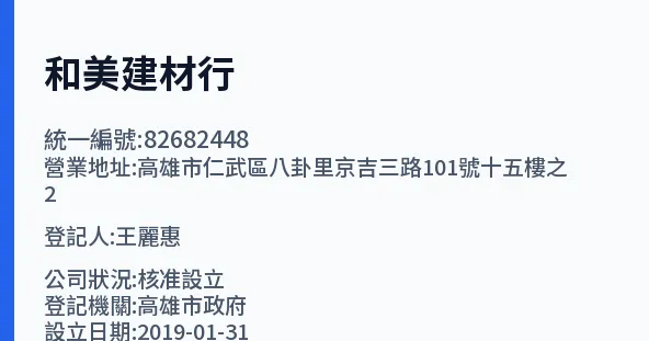 和美建材行的照片-統編 82682448(高雄市) 公司登記資料與營業項目詳細圖表
