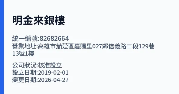明金來銀樓的照片-統編 82682664(高雄市) 公司登記資料與營業項目詳細圖表