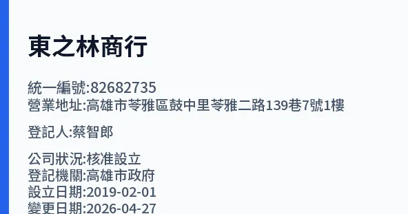 東之林商行的照片-統編 82682735(高雄市) 公司登記資料與營業項目詳細圖表