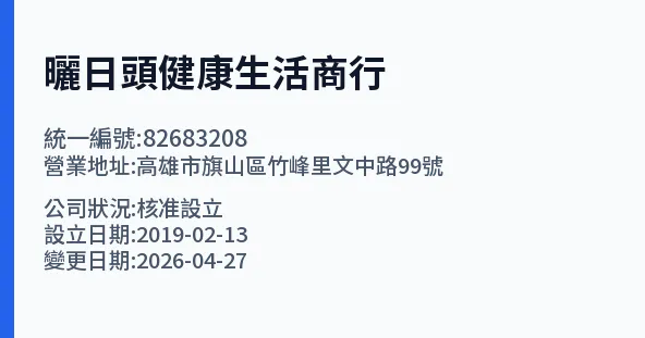 曬日頭健康生活商行的照片-統編 82683208(高雄市) 公司登記資料與營業項目詳細圖表